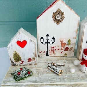 Handmade | Holiday | Wood House Christmas Village Painted Houses ...